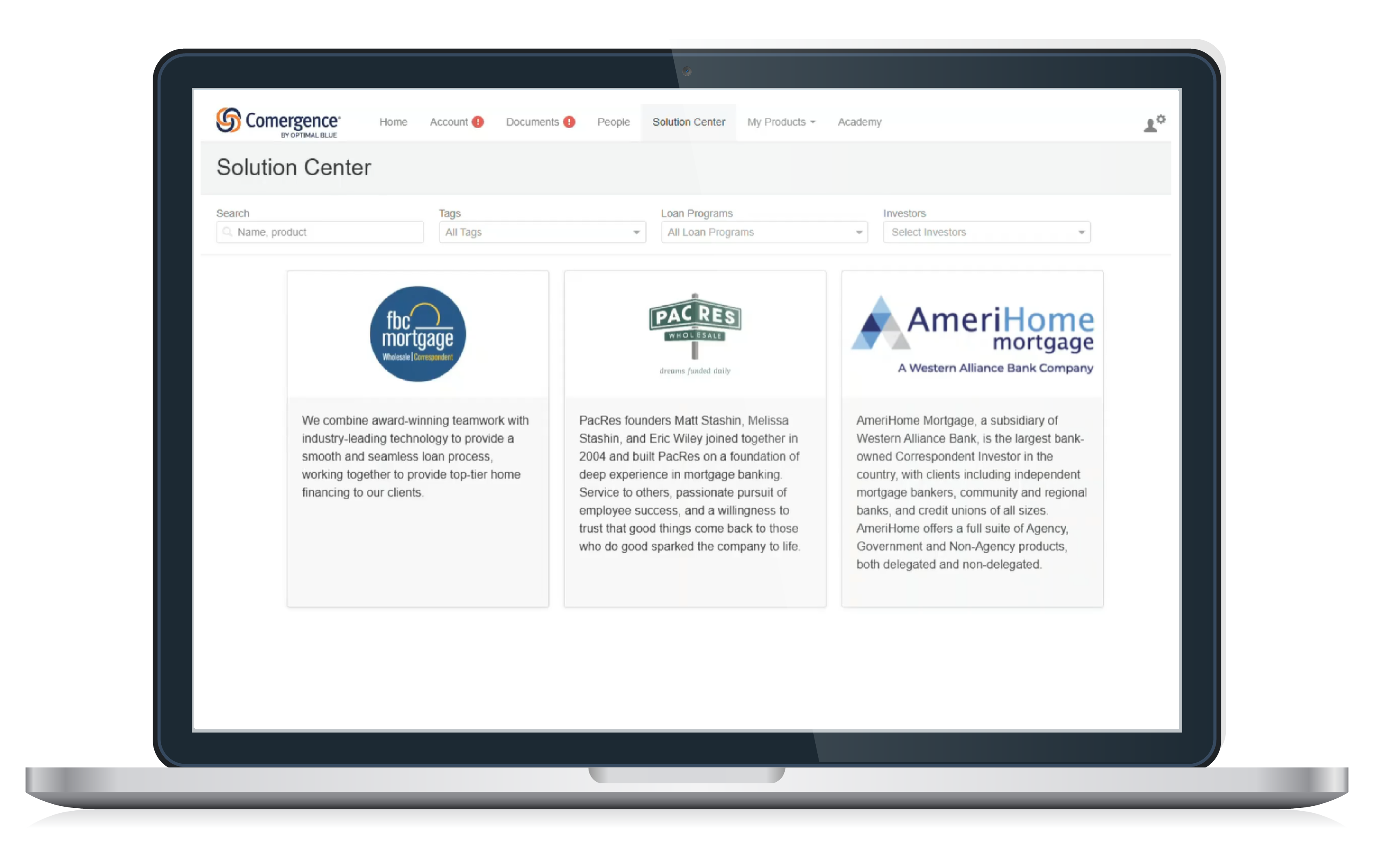 Optimal Blue Comergence Solution Center